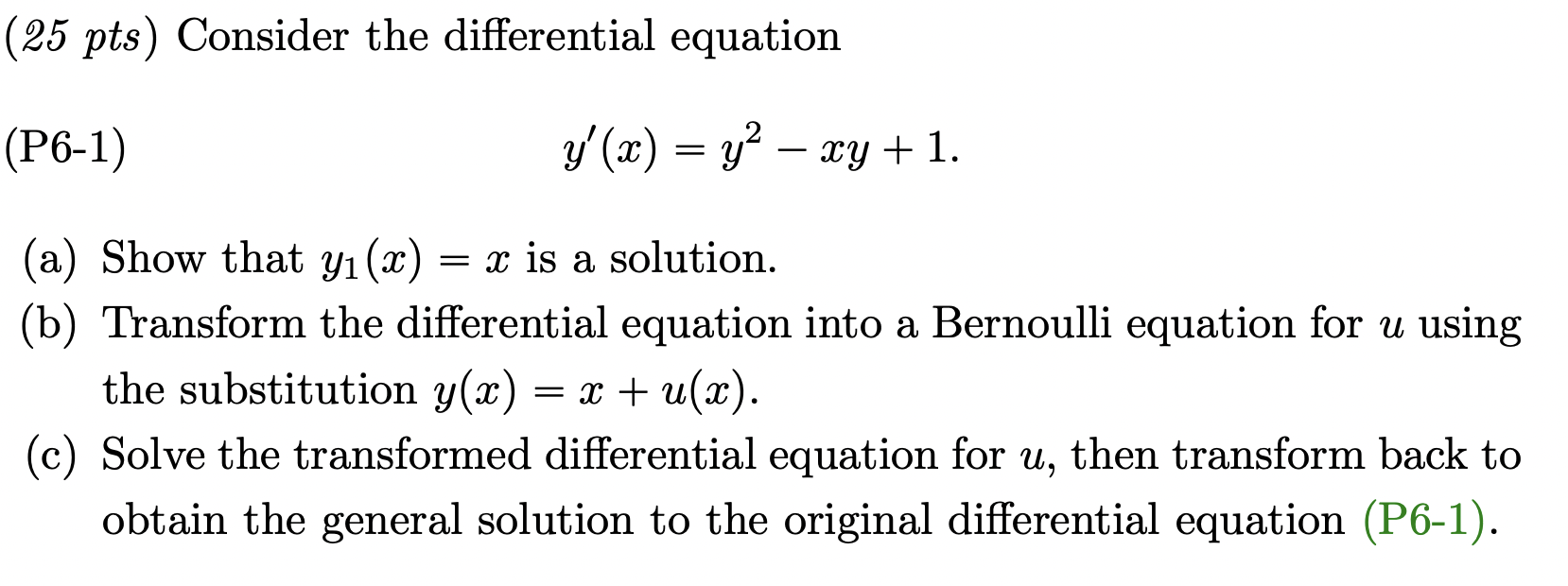 Solved (25 pts) Consider the differential equation (P6−1) | Chegg.com