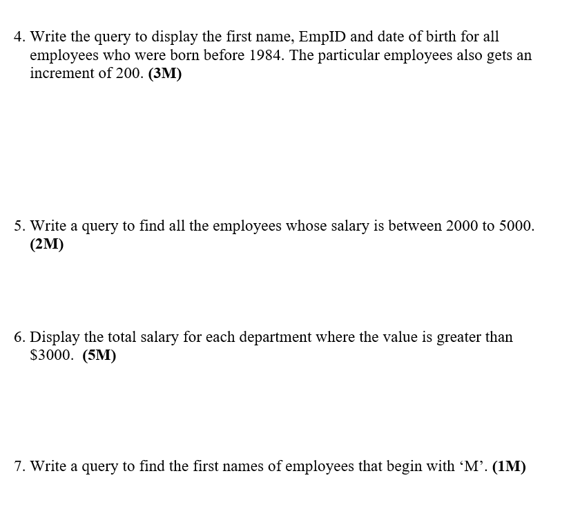 Solved Emp_Infor Table EmpID EmpFname EmpLname Department | Chegg.com