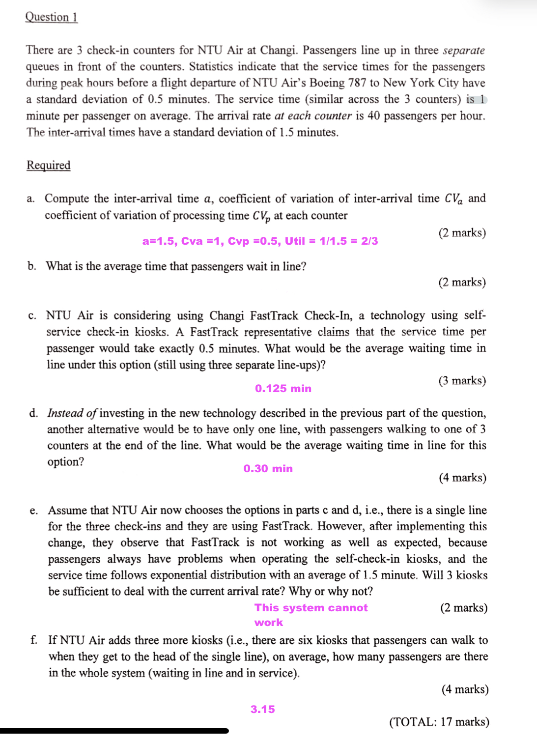 Solved Question 1 There are 3 check-in counters for NTU Air | Chegg.com