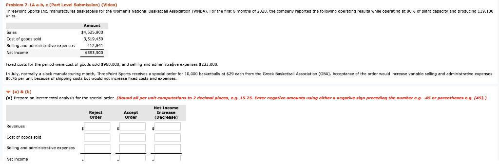Solved Problem 7-1A a-b, c (Part Level Submission) (Video) | Chegg.com