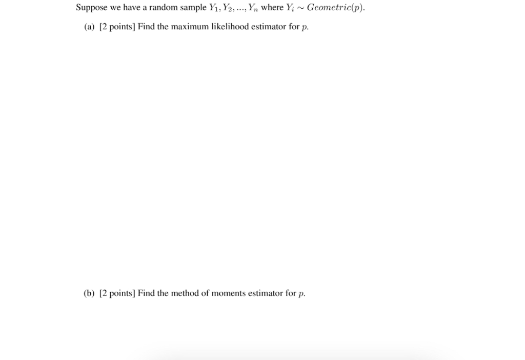 Solved Suppose we have a random sample Y1, Y2, ..., Yn where | Chegg.com