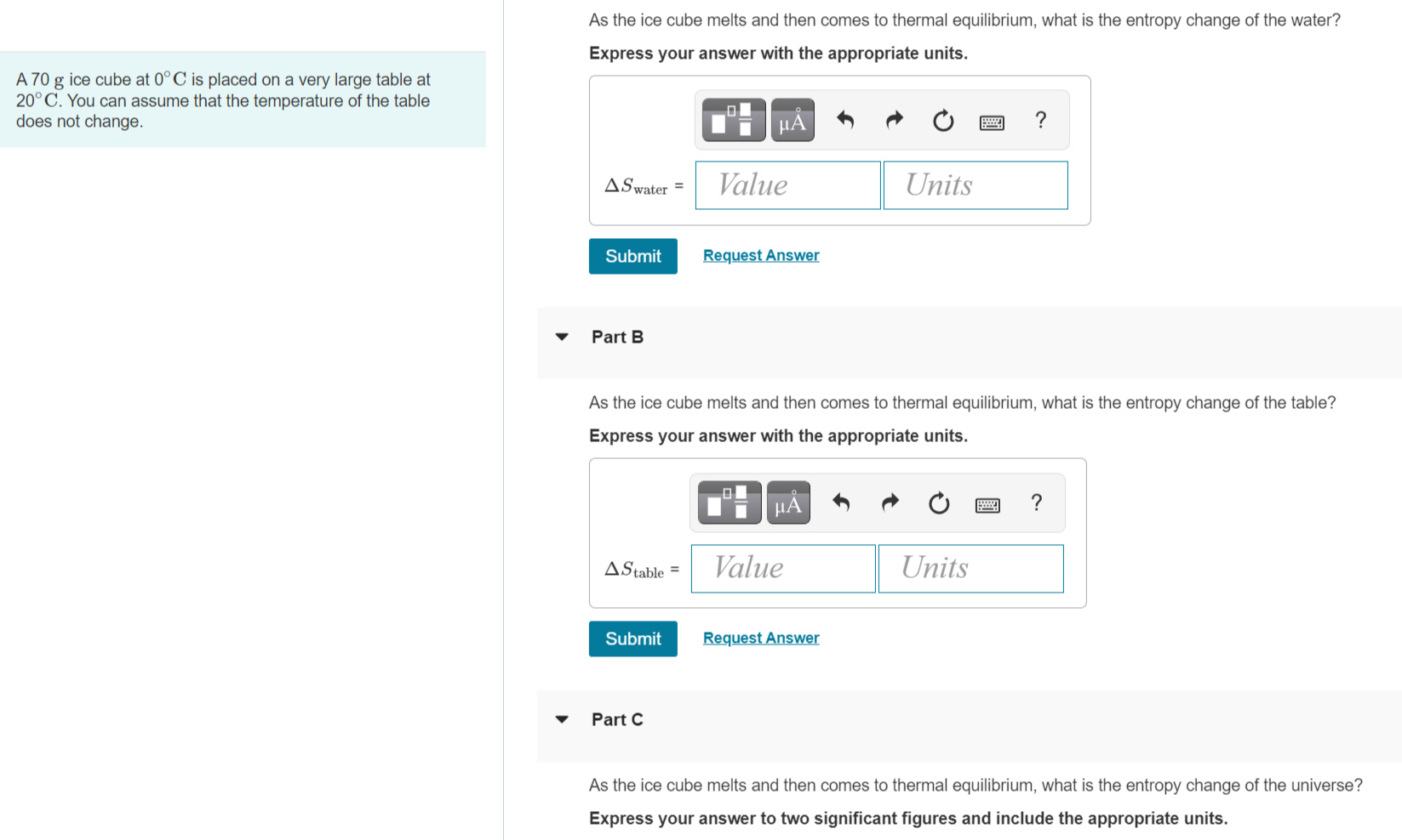 Solved As the ice cube melts and then comes to thermal | Chegg.com