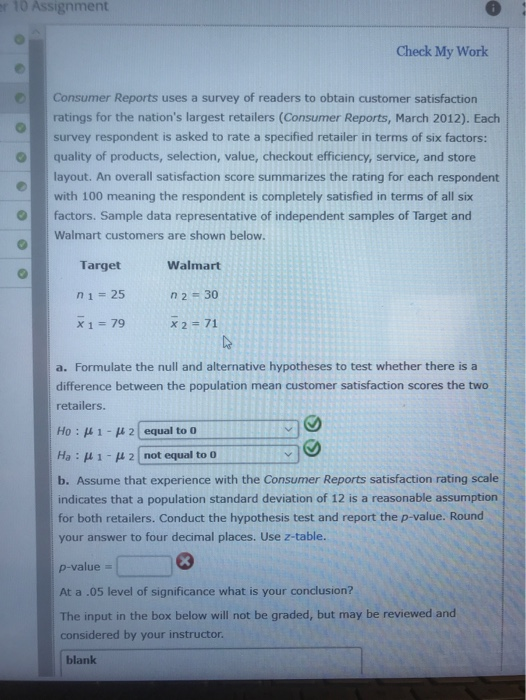 Solved er 10 Assignment Check My Work Consumer Reports | Chegg.com