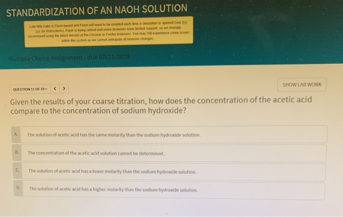 Solved STANDARDIZATION OF AN NAOH SOLUTION Late Labs | Chegg.com