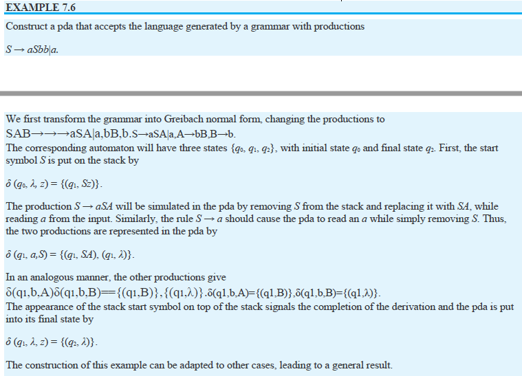 Solved Prove that the pda in Example 7.6 accepts the | Chegg.com