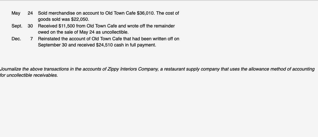 Solved Journalize the transactions in the accounts of Zippy | Chegg.com