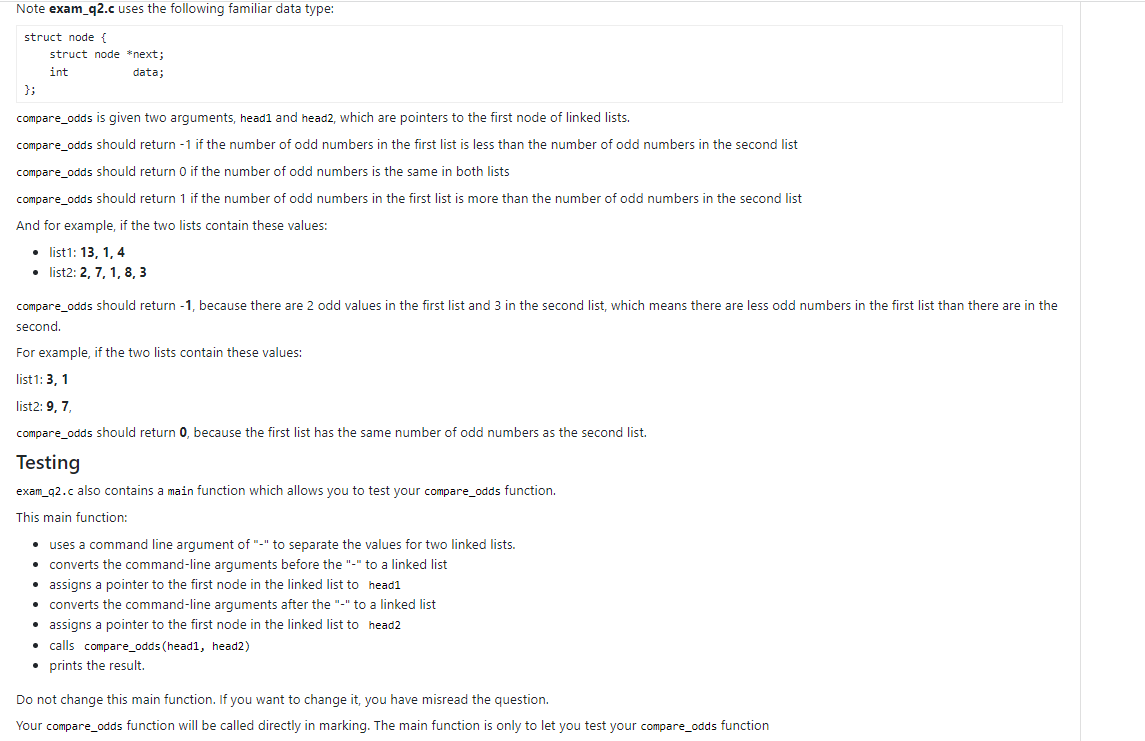 Solved \}; int data; compare_odds is given two arguments, | Chegg.com