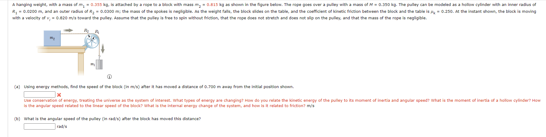 Solved (a) Using energy methods, find the speed of the block | Chegg.com