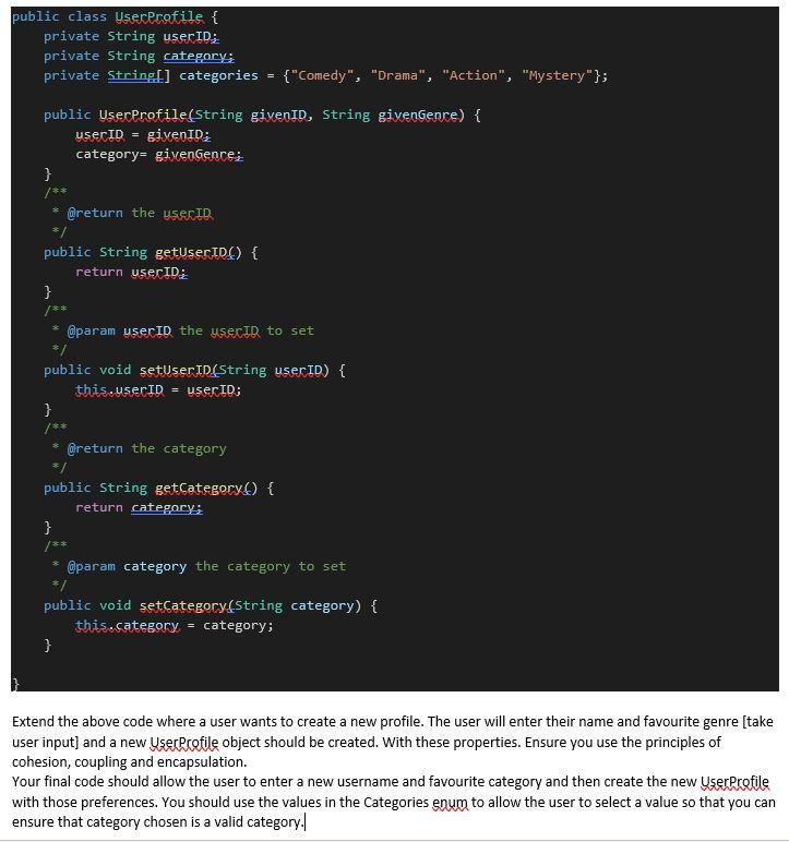 Solved public class UserProfile { private String user ID: | Chegg.com