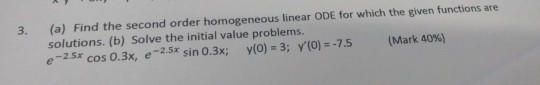 Solved 3. (a) Find the second order homogeneous linear ODE | Chegg.com