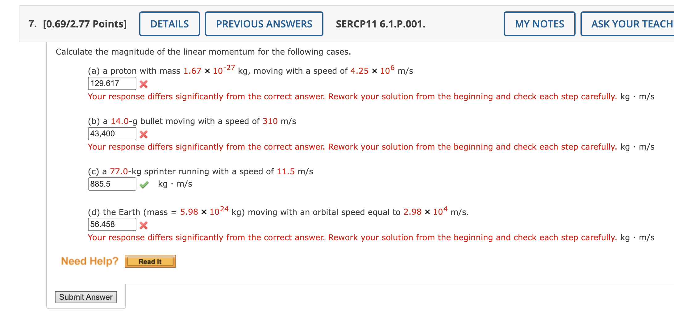 Solved Calculate The Magnitude Of The Linear Momentum For