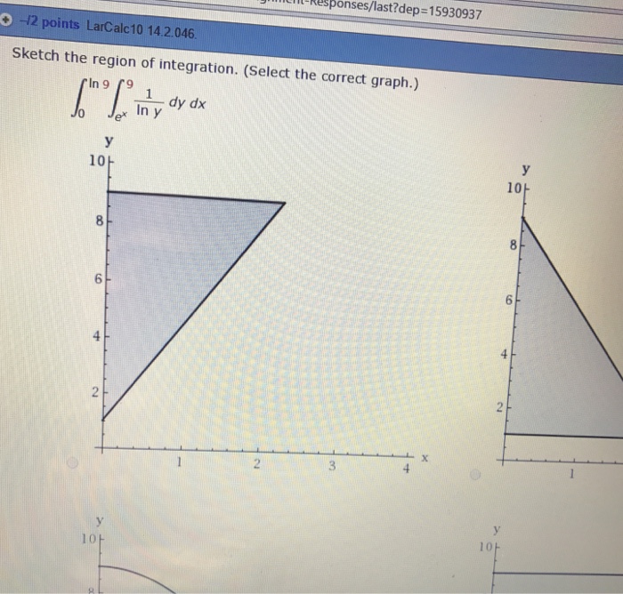Solved Sketch the region of integration. (Select the correct | Chegg.com