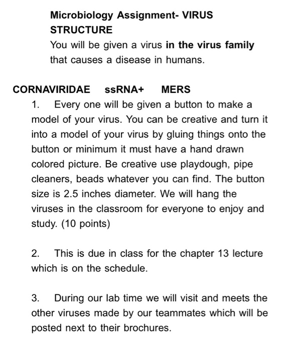Solved Microbiology Assignment- VIRUS STRUCTURE You will be | Chegg.com