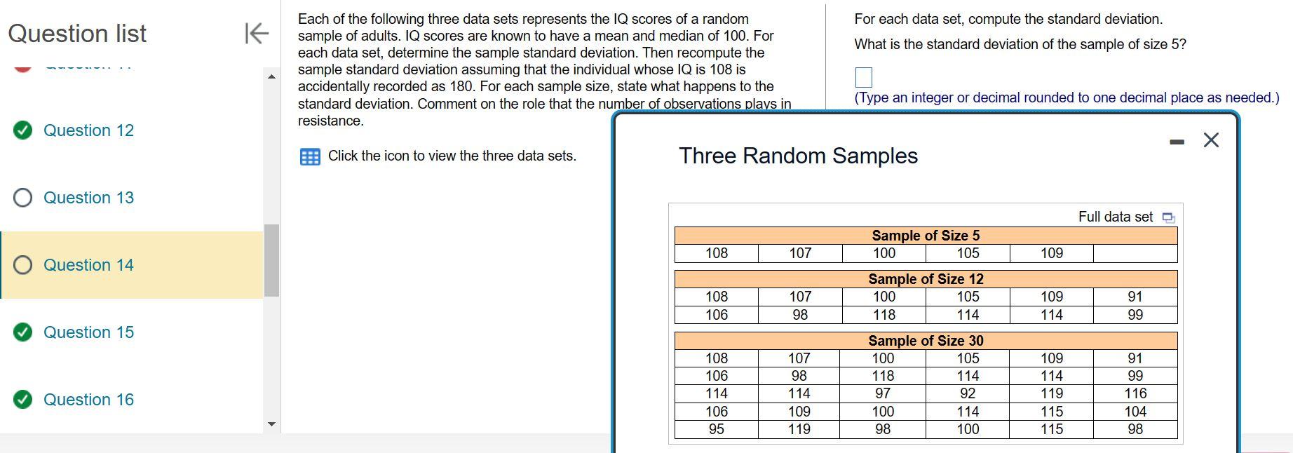 Solved Question list Each of the following three data sets | Chegg.com