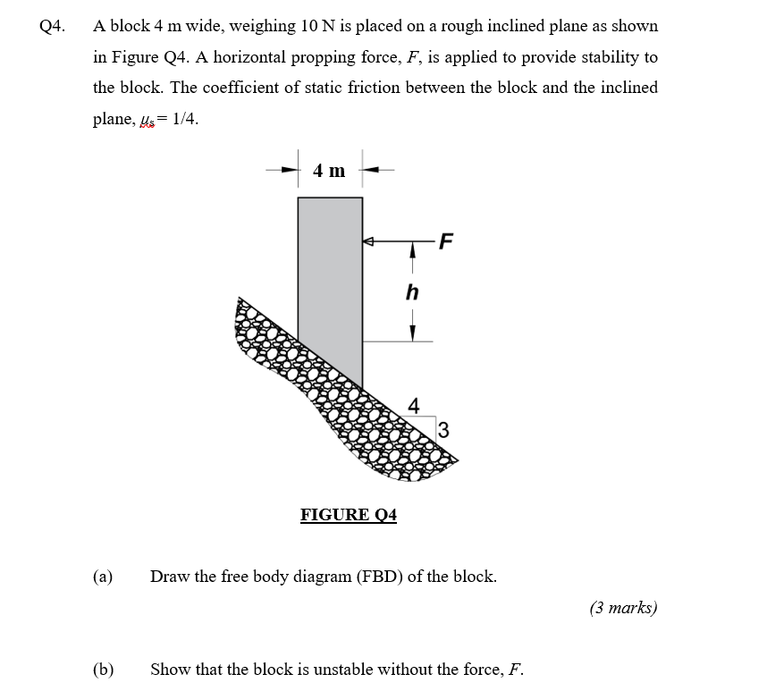 Solved Q4. A block 4 m wide, weighing 10 N is placed on a | Chegg.com