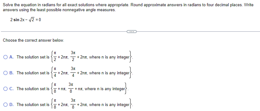 Solved Solve the equation in radians for all exact solutions | Chegg.com