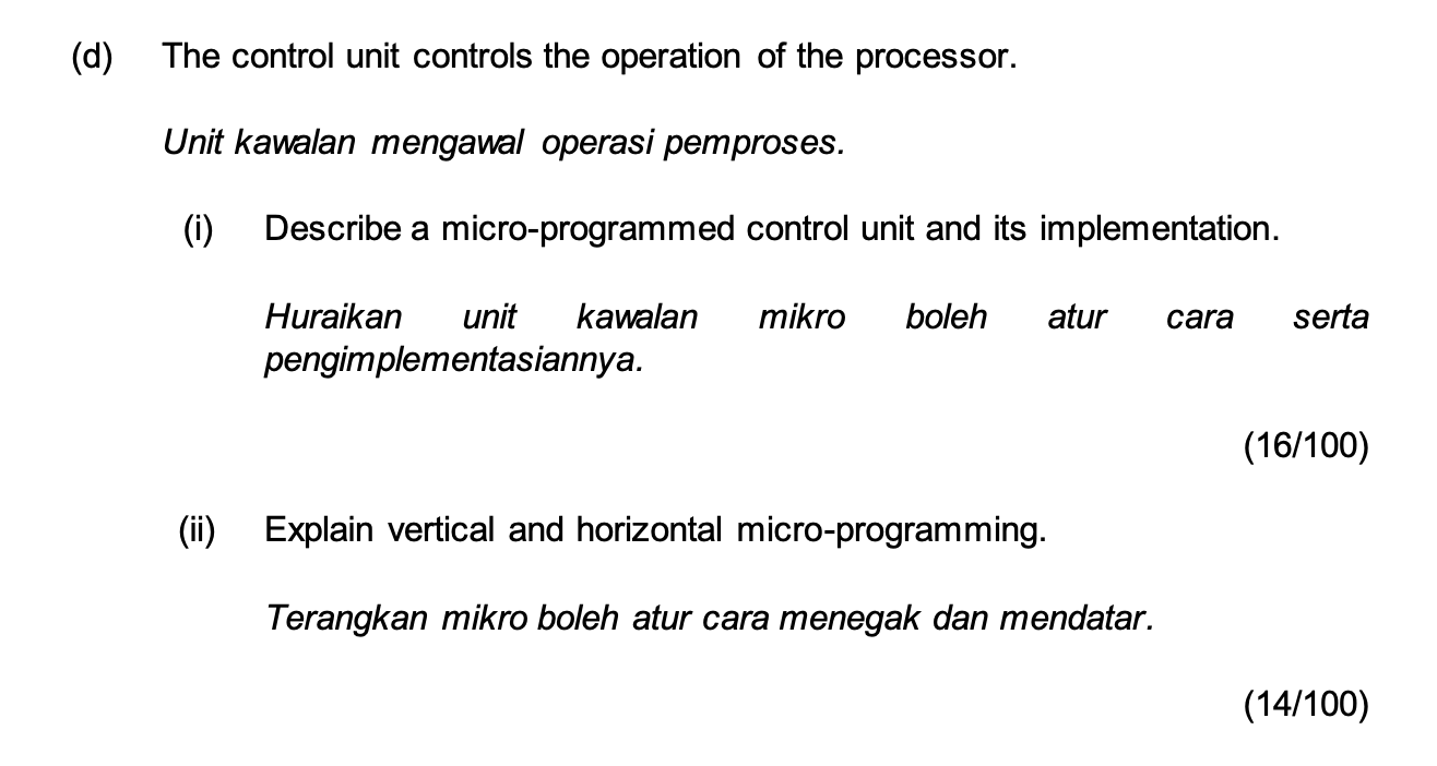 Solved (d) The control unit controls the operation of the | Chegg.com