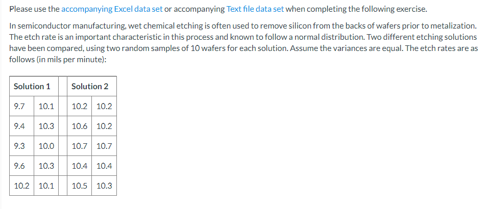 Solved Please use the accompanying Excel data set or | Chegg.com