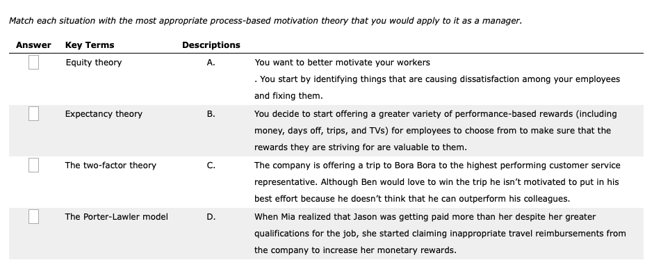 Solved Match each situation with the most appropriate | Chegg.com