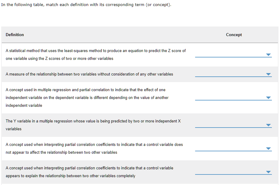 Solved In the following table, match each definition with | Chegg.com