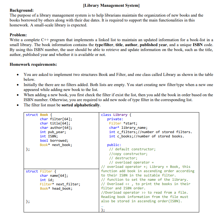 Solved [Library Management System] Background: The purpose | Chegg.com