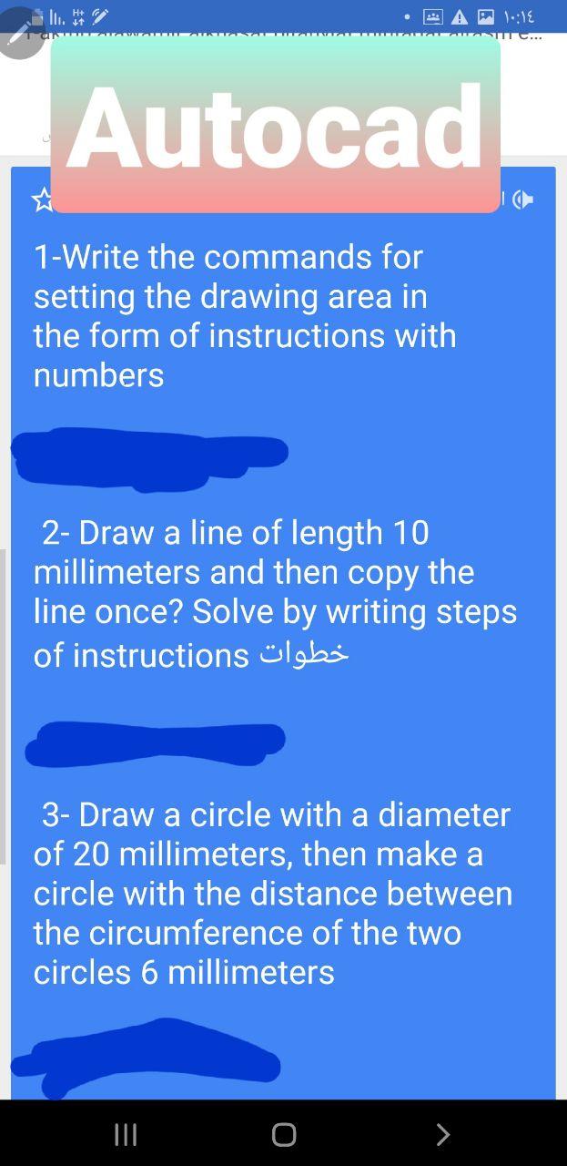 Solved ۱۰:۱۶ Autocad 1-Write the commands for setting the | Chegg.com