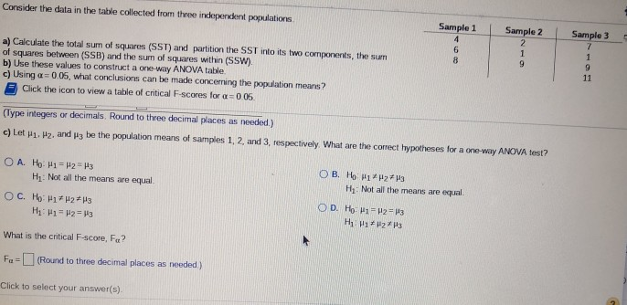 Solved Consider The Data In The Table Collected From Three
