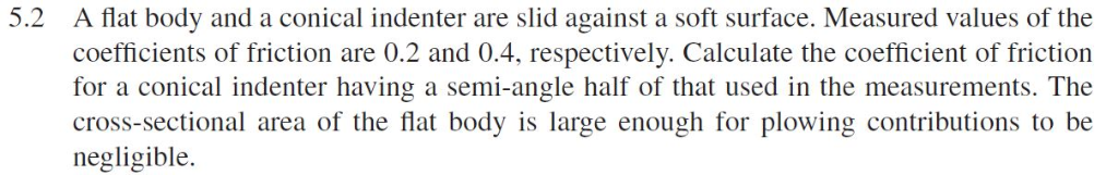 Solved 5.2 A flat body and a conical indenter are slid | Chegg.com