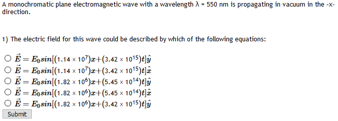 Solved A monochromatic plane electromagnetic wave with a | Chegg.com