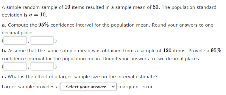 Solved A simple random sample of 10 items resulted in a | Chegg.com