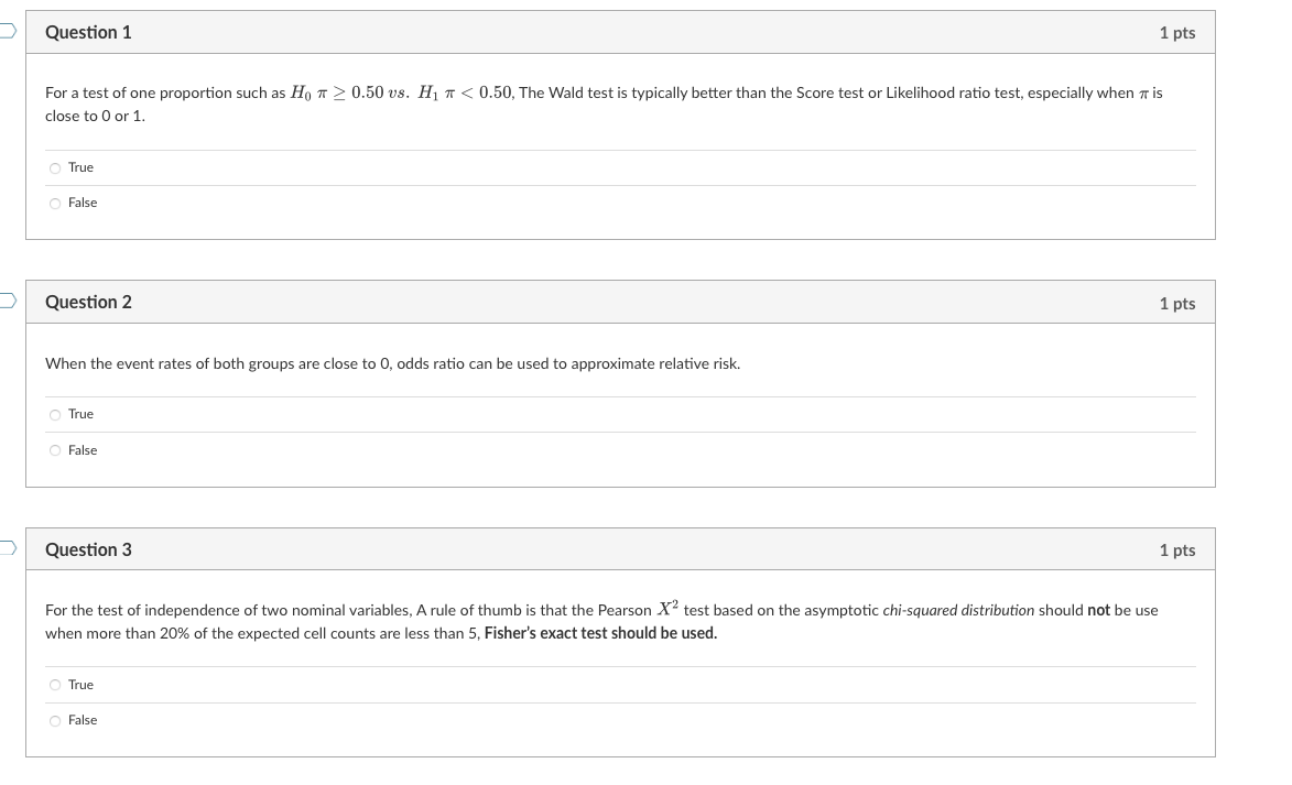 For a test of one proportion such as H0π≥0.50vs. | Chegg.com