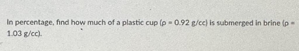 Solved In percentage, find how much of a plastic cup (p = | Chegg.com