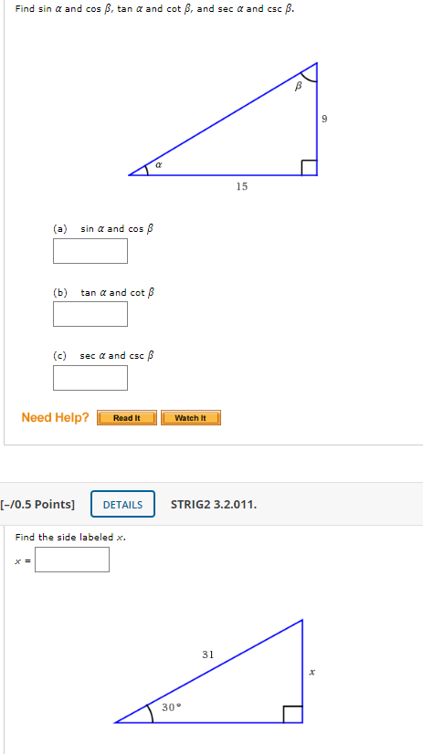 Solved Find sin a and cos B, tan a and cot B, and sec a and | Chegg.com