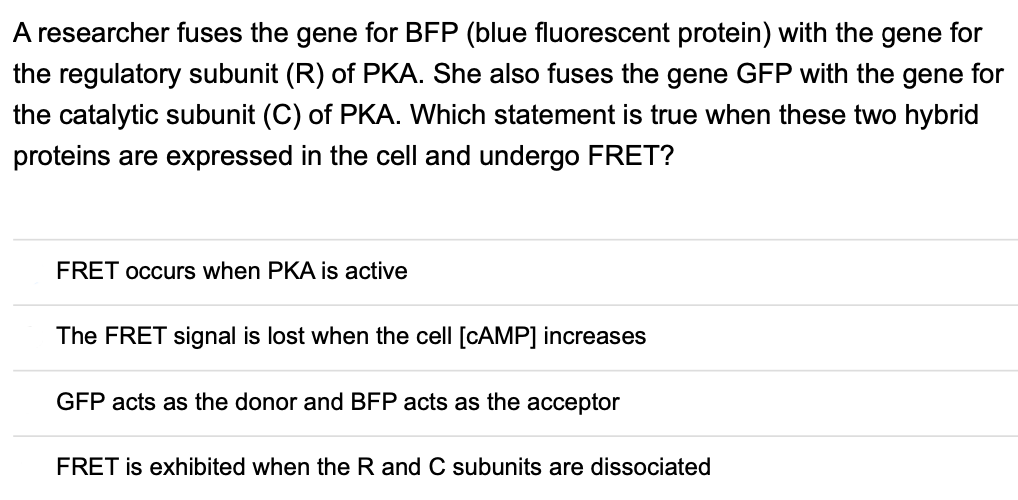 Solved A researcher fuses the gene for BFP (blue fluorescent | Chegg.com