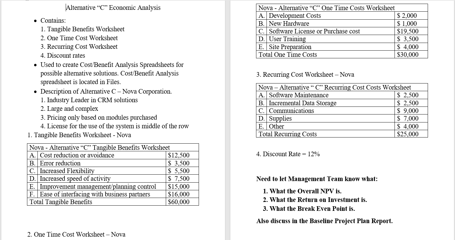 Solved Alternative "C" Economic Analysis - Contains: 1. | Chegg.com