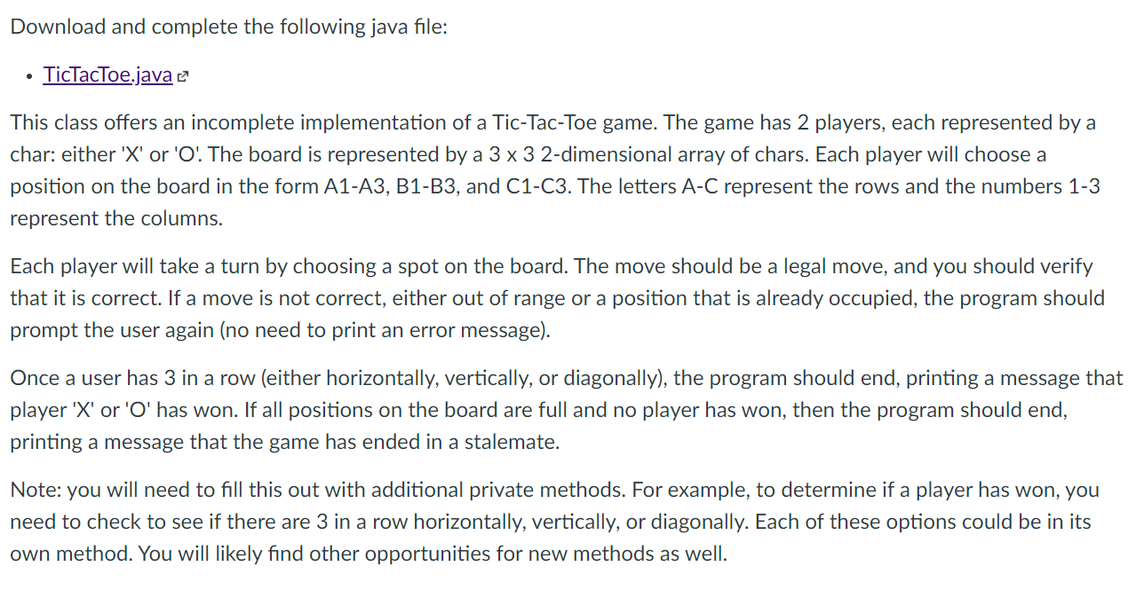 Solved TicTacToe.java import java.io.IOException; import | Chegg.com