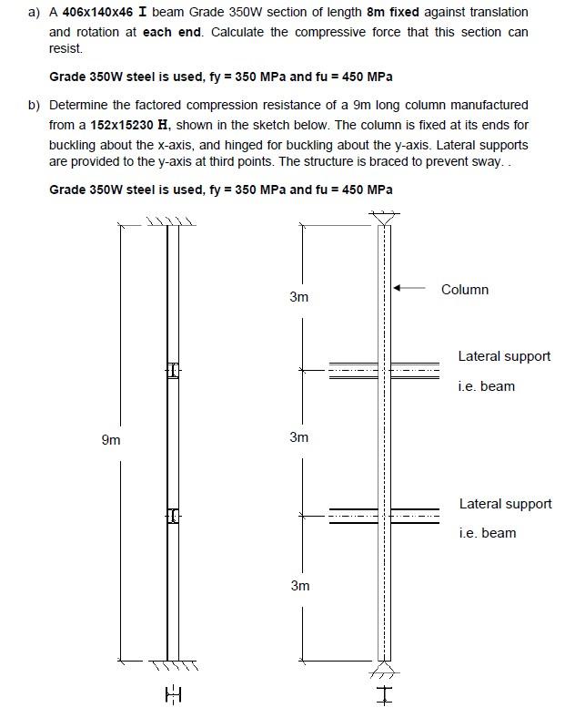 Solved a) A 406x140x46 I beam Grade 350W section of length | Chegg.com