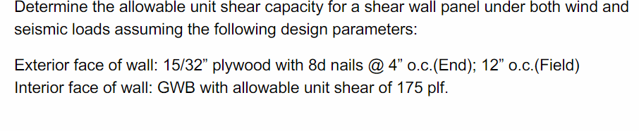 Determine the allowable unit shear capacity for a | Chegg.com