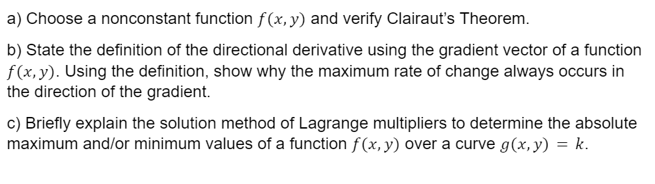 Solved a) Choose a nonconstant function f(x,y) and verify | Chegg.com