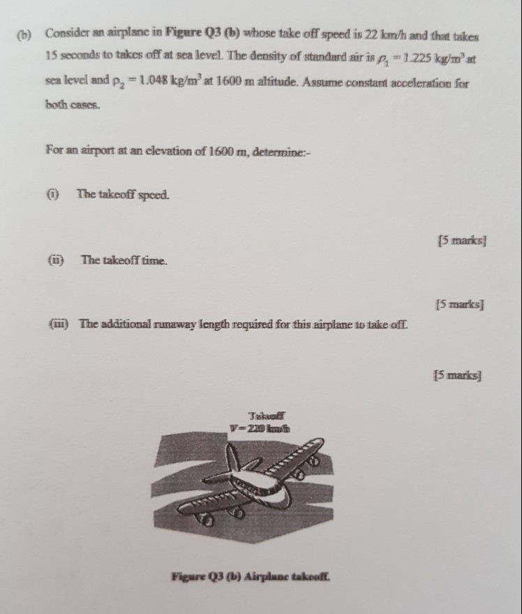 Solved (b) Consider an airplane in Figure Q3 (b) whose take | Chegg.com
