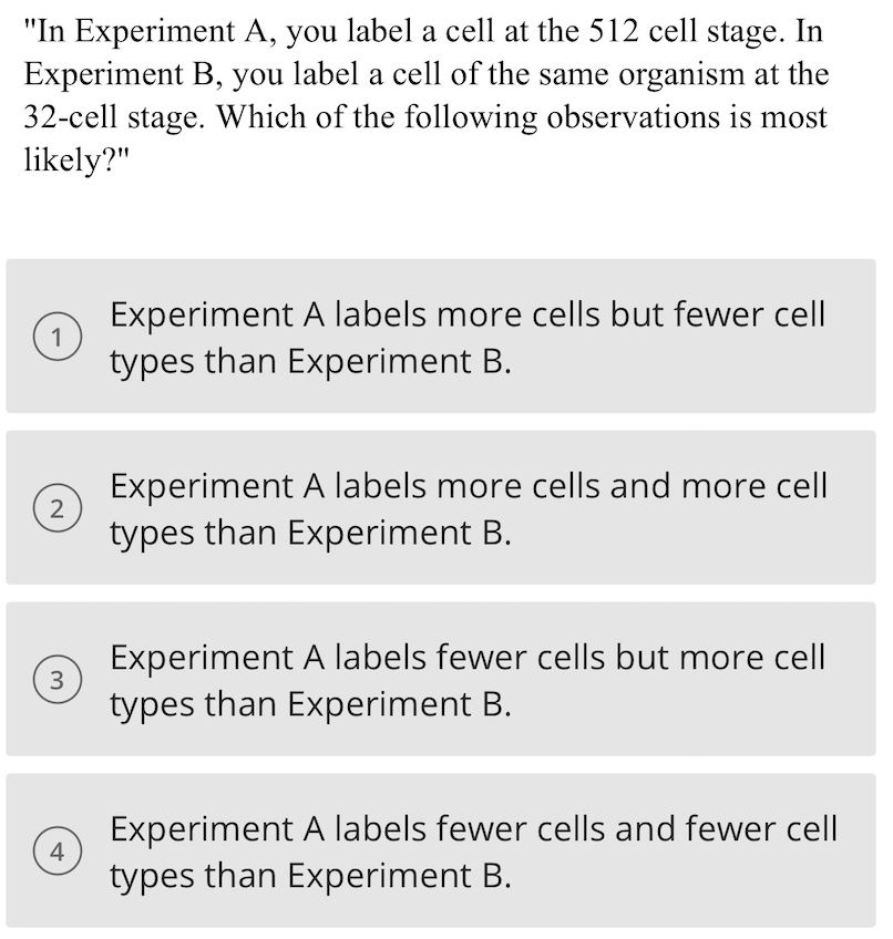 Solved "In Experiment A, you label a cell at the 512 cell | Chegg.com