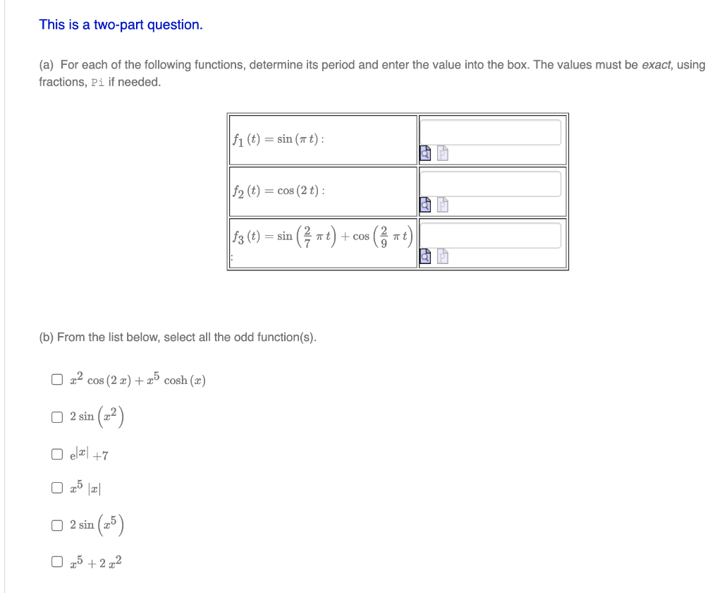 Solved This is a two-part question. (a) For each of the | Chegg.com