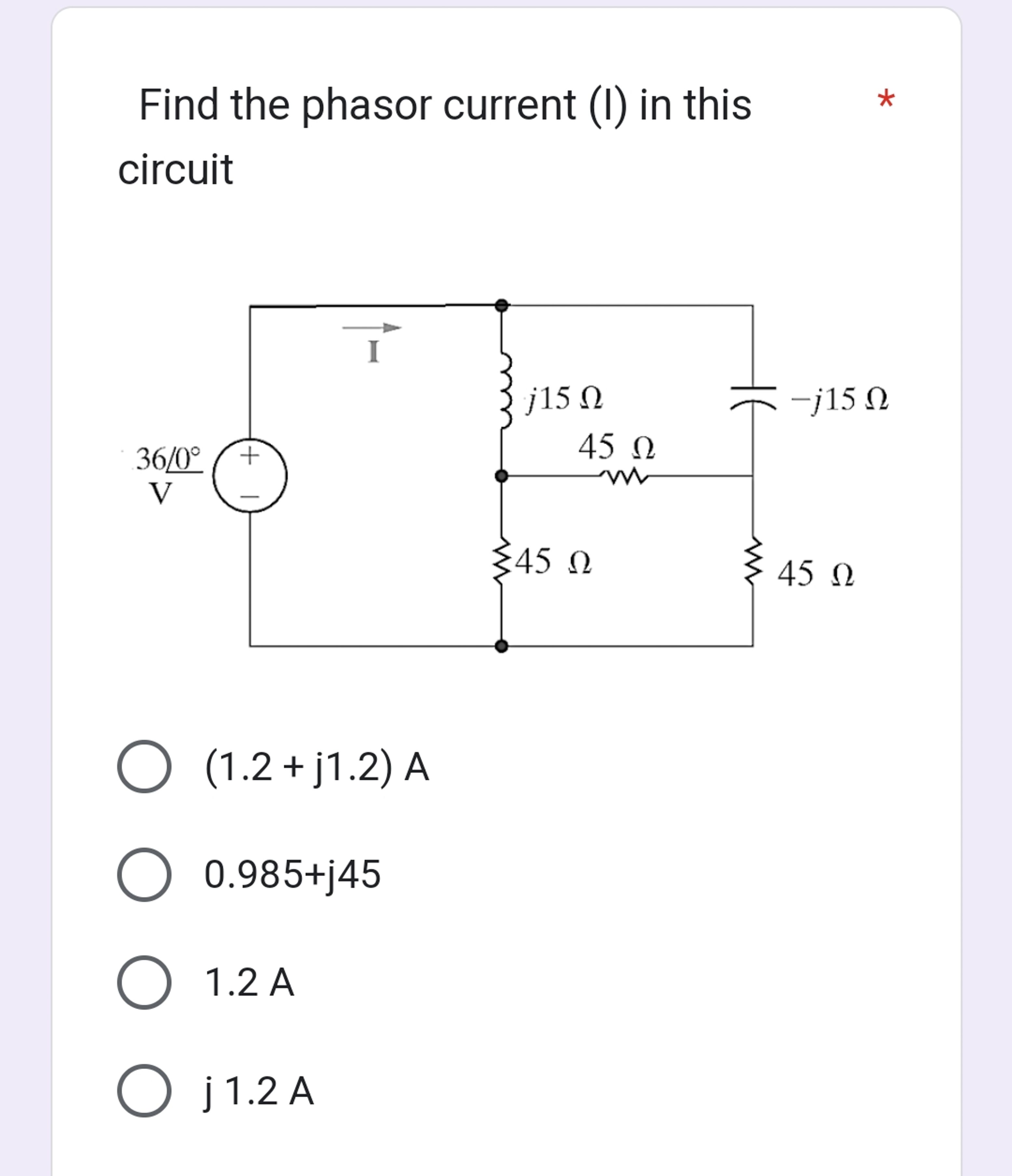 Solved Find the phasor current (I) ﻿in | Chegg.com