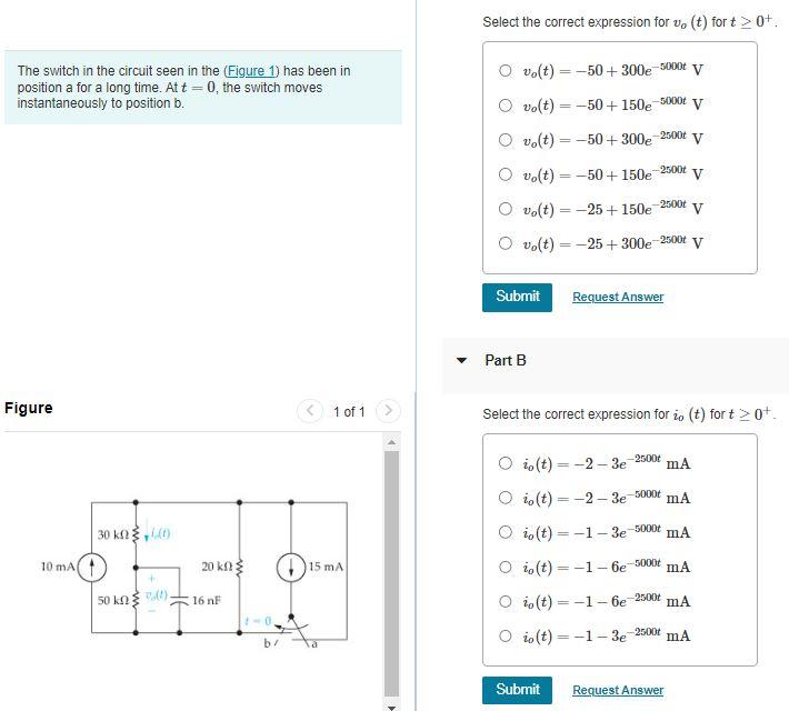 Solved Select the correct expression for vo(t) for t≥0+. The | Chegg.com