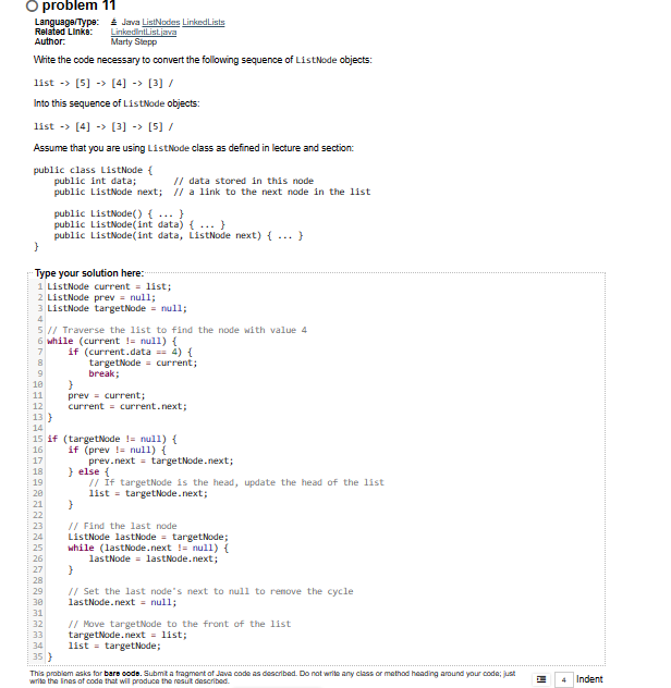 O problem 11 Languaga/Type: Related Links: Linked | Chegg.com