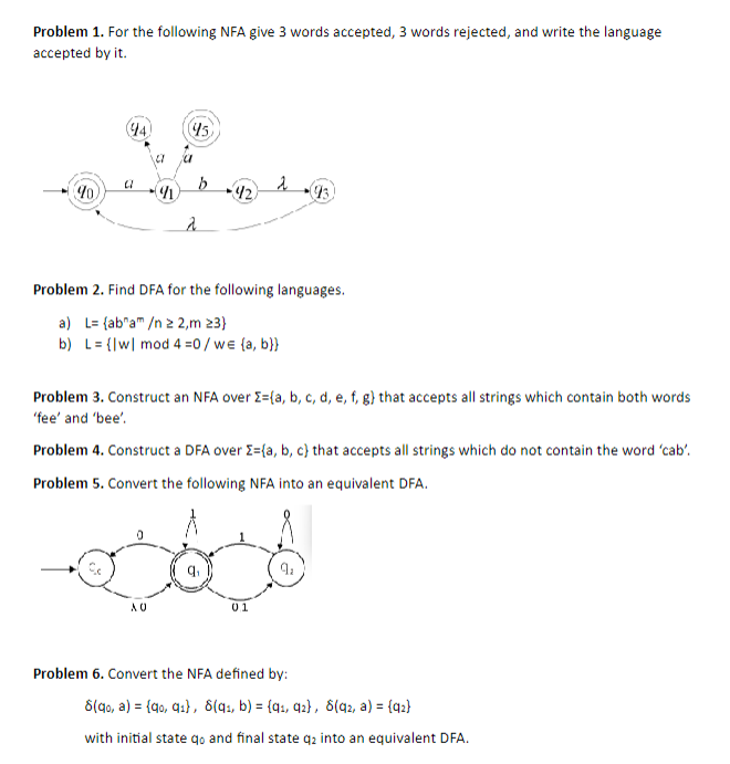 Solved Problem 1. For the following NFA give 3 words | Chegg.com