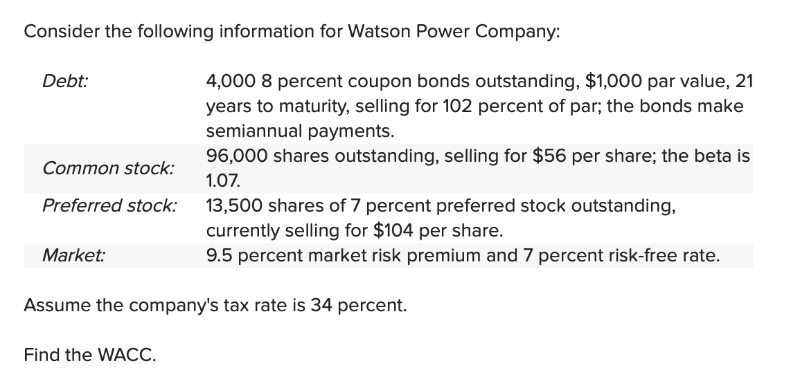 Solved Consider the following information for Watson Power | Chegg.com