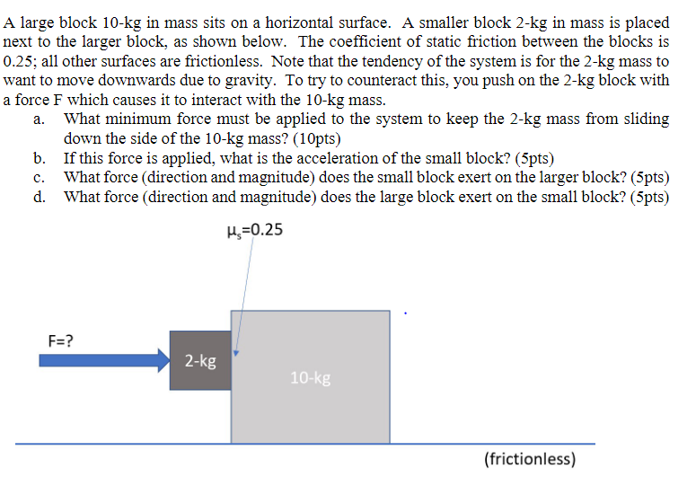 Solved A large block 10-kg in mass sits on a horizontal | Chegg.com