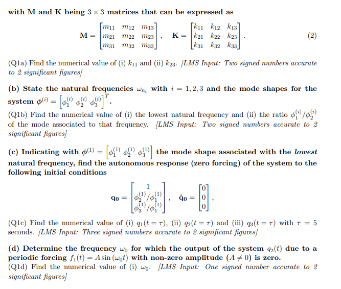 Question 1: Three DoF spring-mass-damper system | Chegg.com