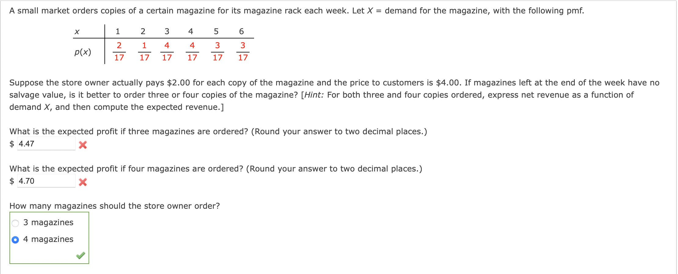 Solved \begin{tabular}{l|cccccc} x & 1 & 2 & 3 & 4 & 5 & 6 | Chegg.com